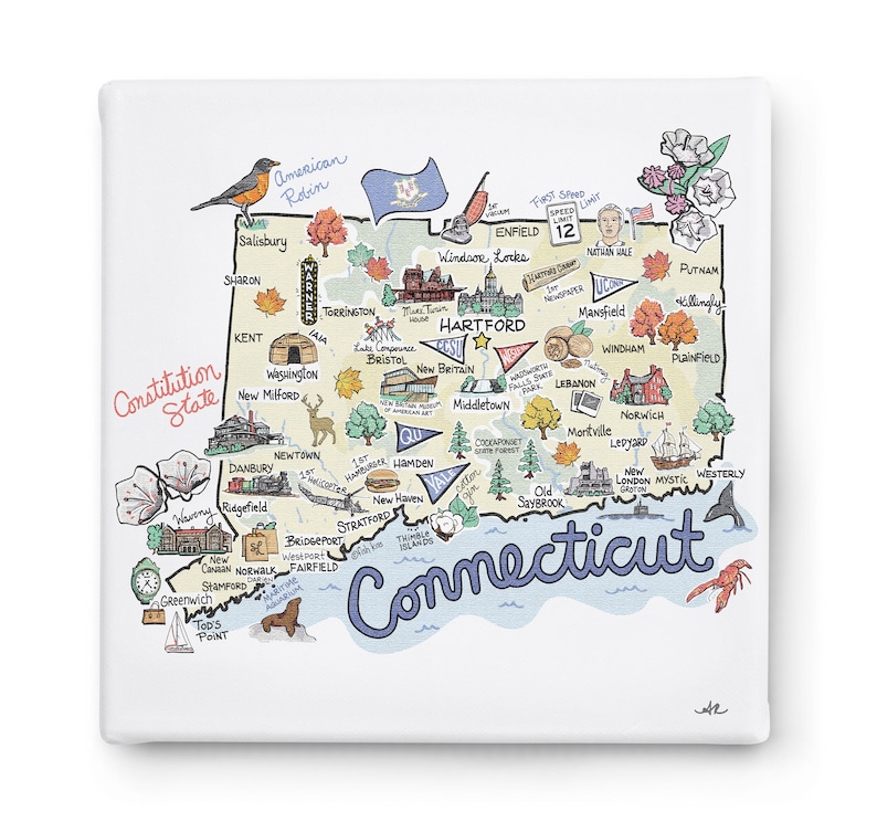 Connecticut Art on Square Canvas Connecticut Map Canvas Art | Etsy
