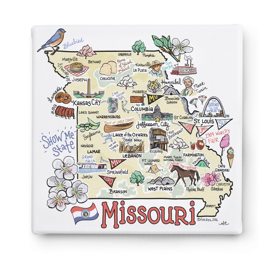 Missouri Art on Canvas, 10"x10" Missouri Map Canvas Art, Missouri Print ...