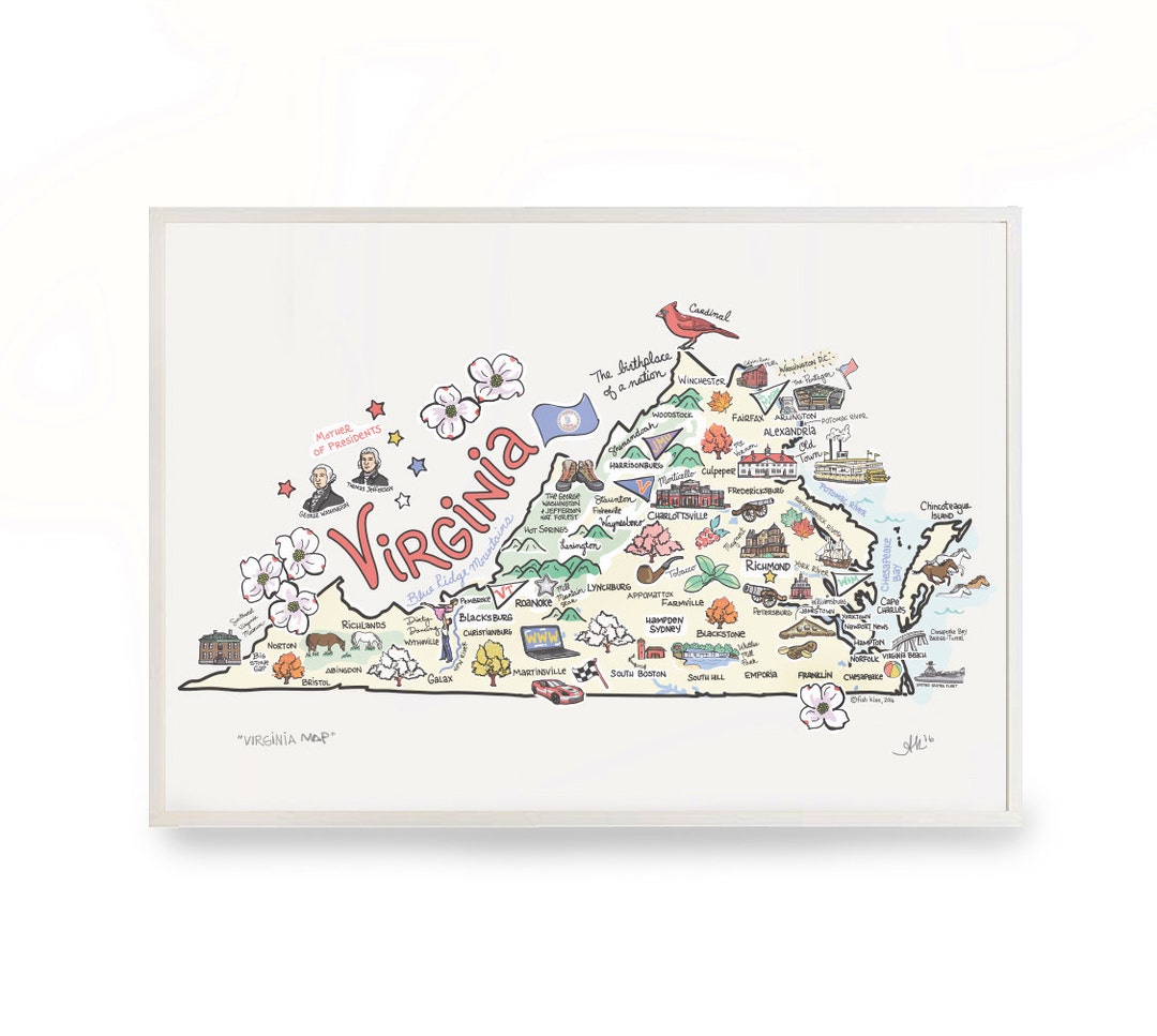 Virginia Map, Virginia Print, Unframed, Printed on Watercolor Paper - Etsy