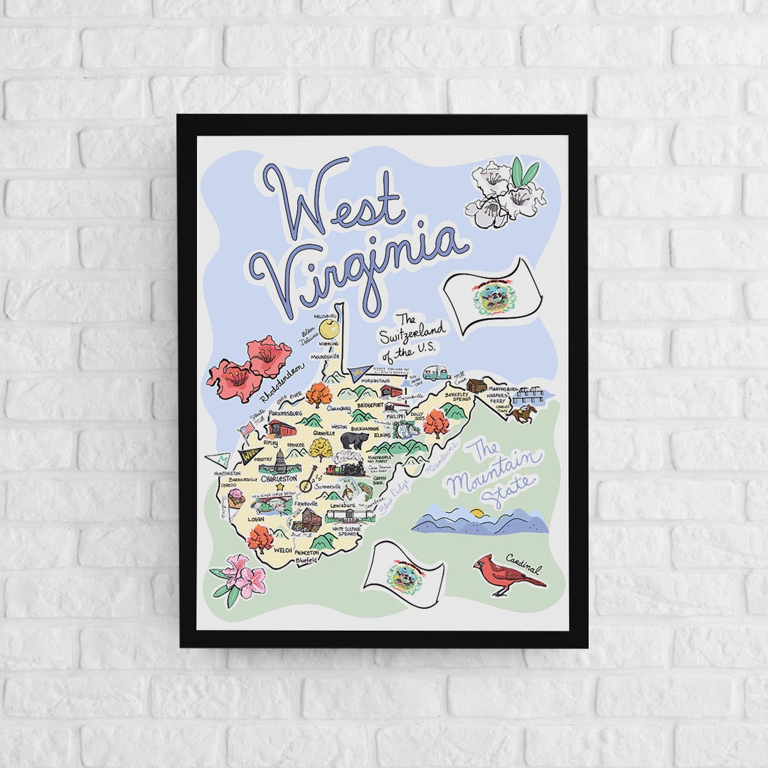 West Virginia Art, West Virginia Map, West Virginia Poster, Unframed ...