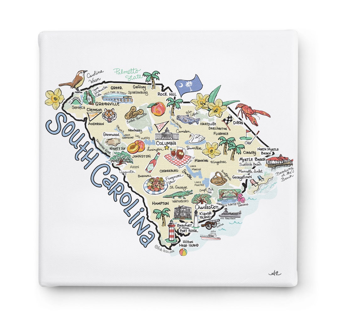 South Carolina Map Art: Square Canvas Print, USA Made - Etsy
