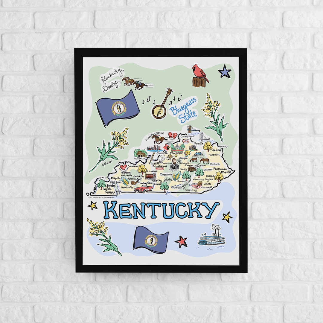 Kentucky Art, Kentucky Map, Kentucky Poster, Unframed, State Map Poster ...