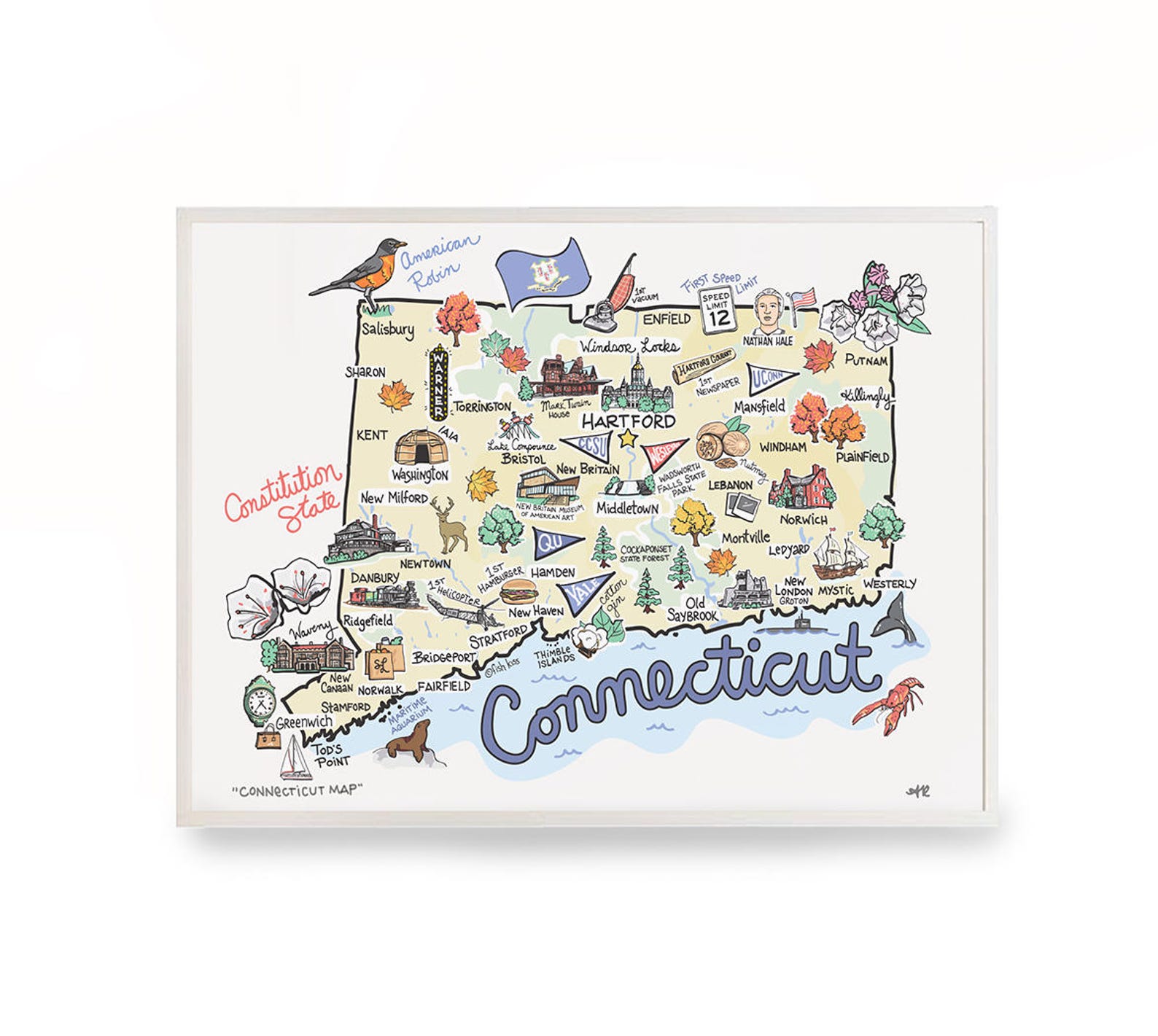 Connecticut Map, Connecticut Print, Unframed, Printed on Watercolor ...