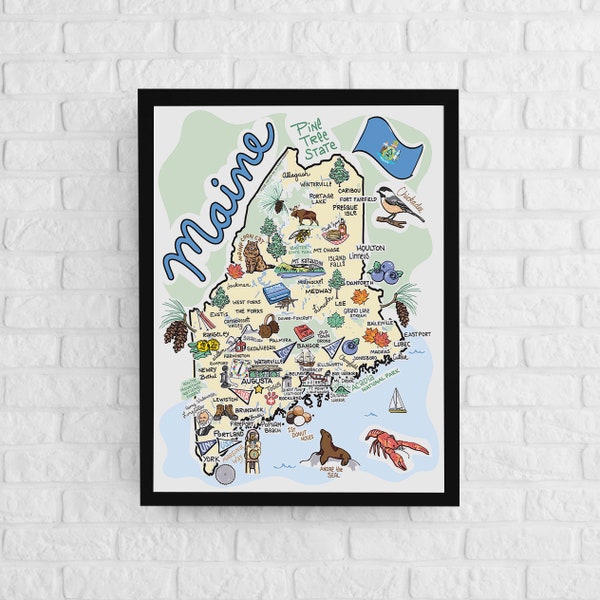 Maine Map Art - Etsy