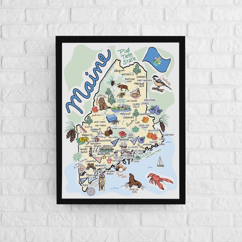 Maine Map Art - Etsy