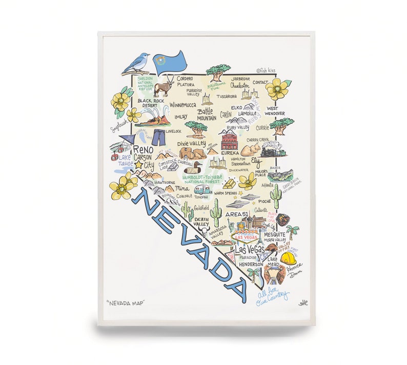 Nevada Map Art Print: Watercolor Illustration - Etsy