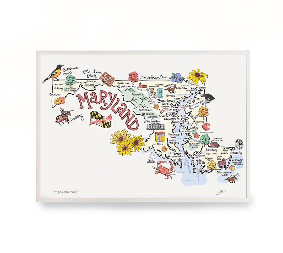 Maryland Map Print, Signed Watercolor Art - Etsy