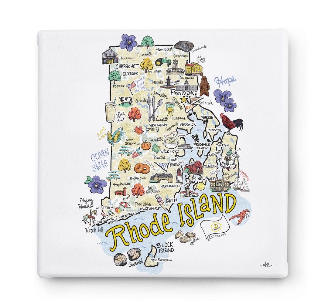 Rhode Island Map Art: USA State Canvas Print - Etsy