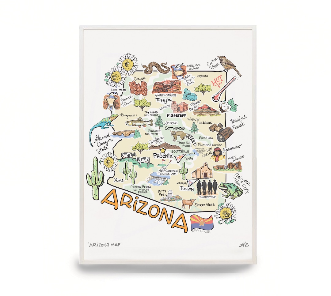 Arizona Map Art Print: Signed Watercolor Illustration - Etsy