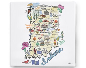 Indiana Art on Square Canvas Indiana Map Canvas Art Indiana - Etsy