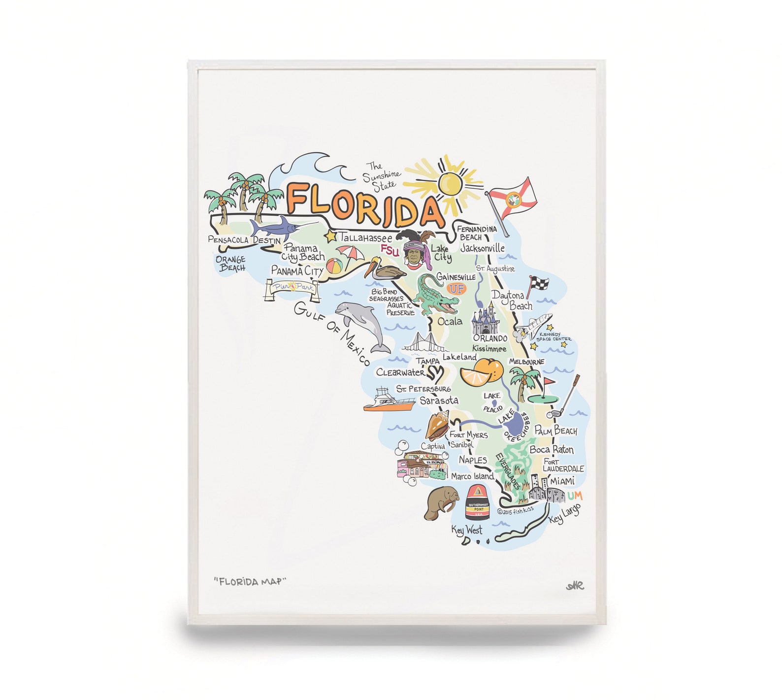 Florida Art Florida Map Florida Print Unframed Print - Etsy