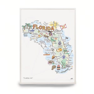Florida Art, Florida Map, Florida Print, Unframed, Print Signed by ...