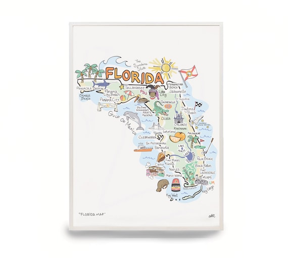 Florida Art Florida Map Florida Print Unframed Print | Etsy