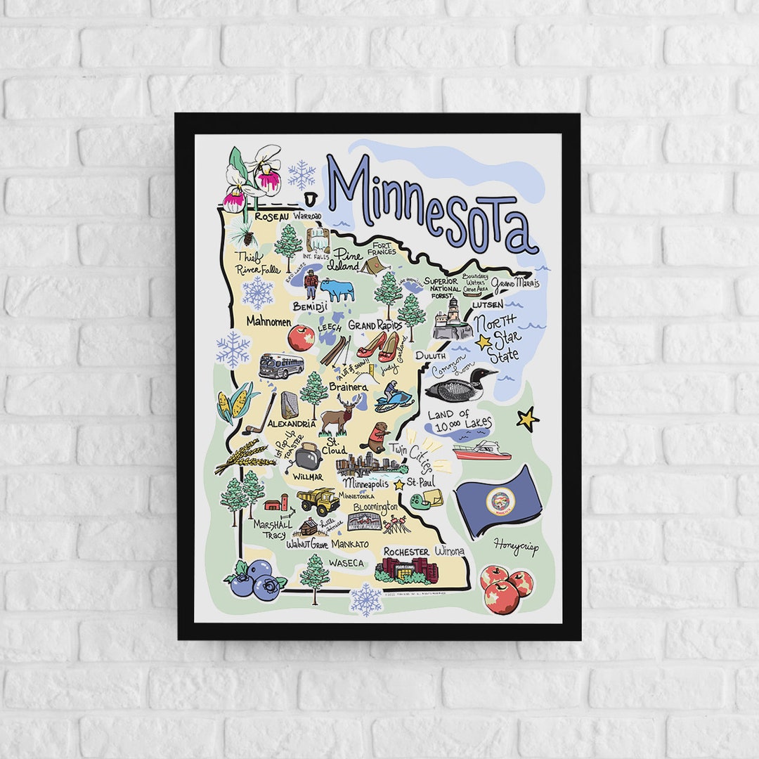 Minnesota Map Art Print: Illustrated State Poster, Unframed - Etsy