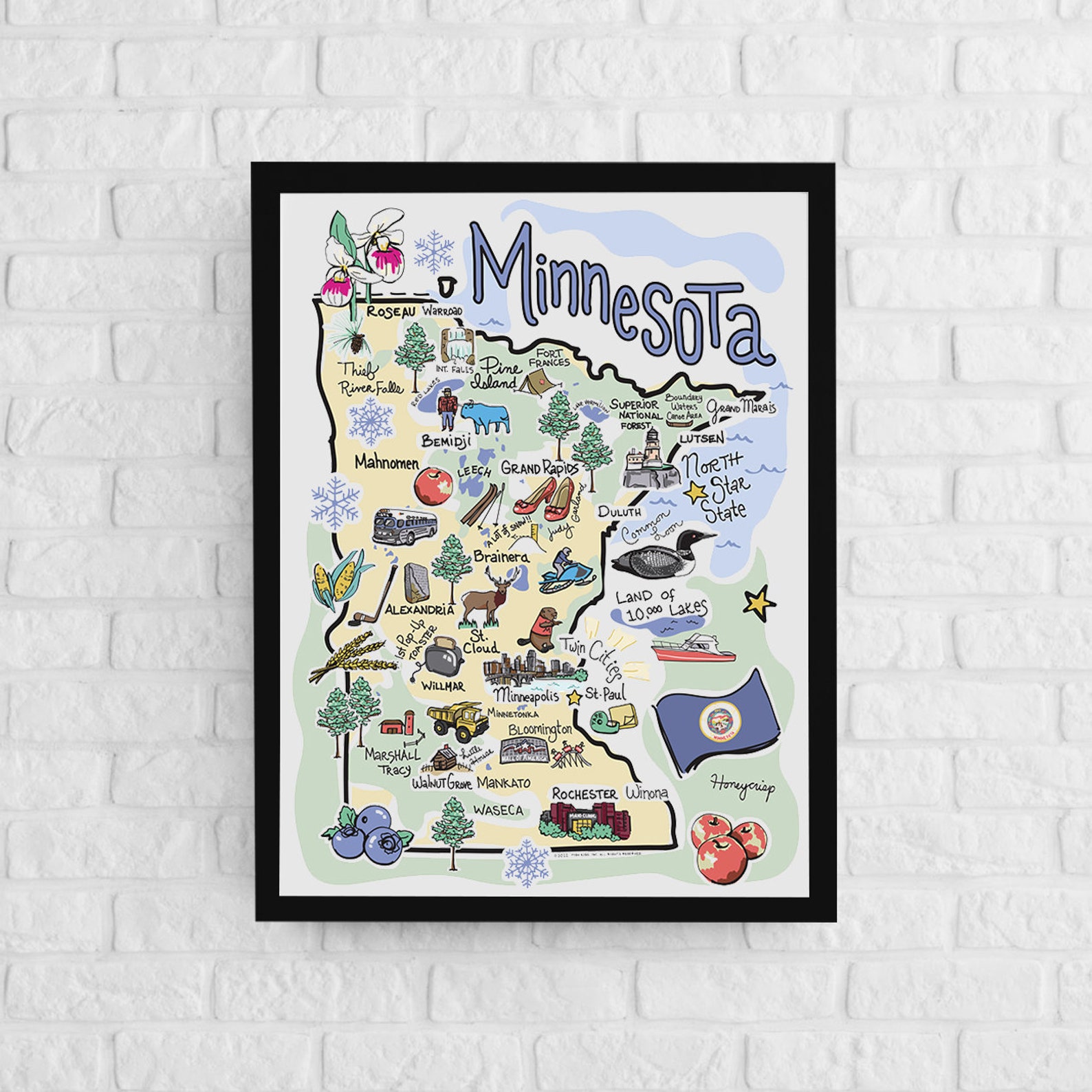 Minnesota Map Art Print: Illustrated State Poster, Unframed - Etsy
