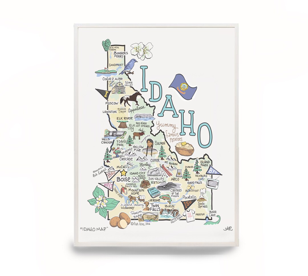 Idaho Art, Idaho Map, Idaho Print, Unframed, Printed on Watercolor ...