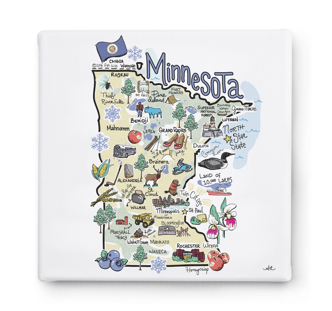Minnesota Map Art: Illustrated State Canvas Print - Etsy