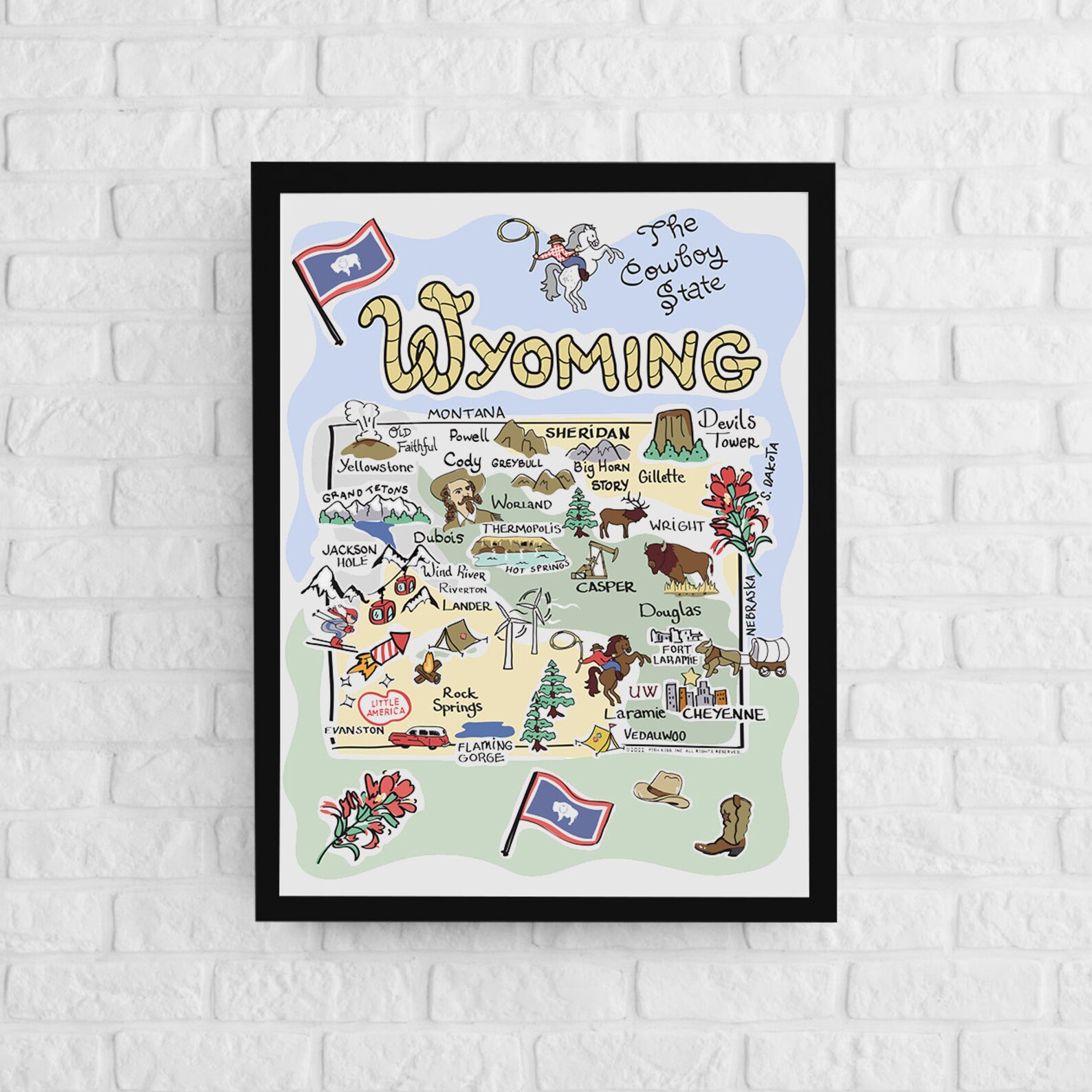 Wyoming Map Art Print: Illustrated State Poster - Etsy