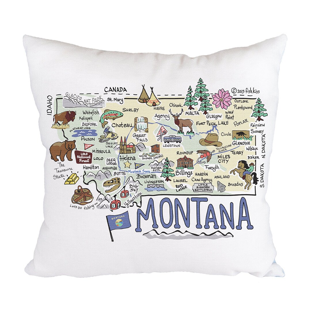 Montana Map Pillow, 18"x18" Montana Pillow, Montana State Map Pillow ...