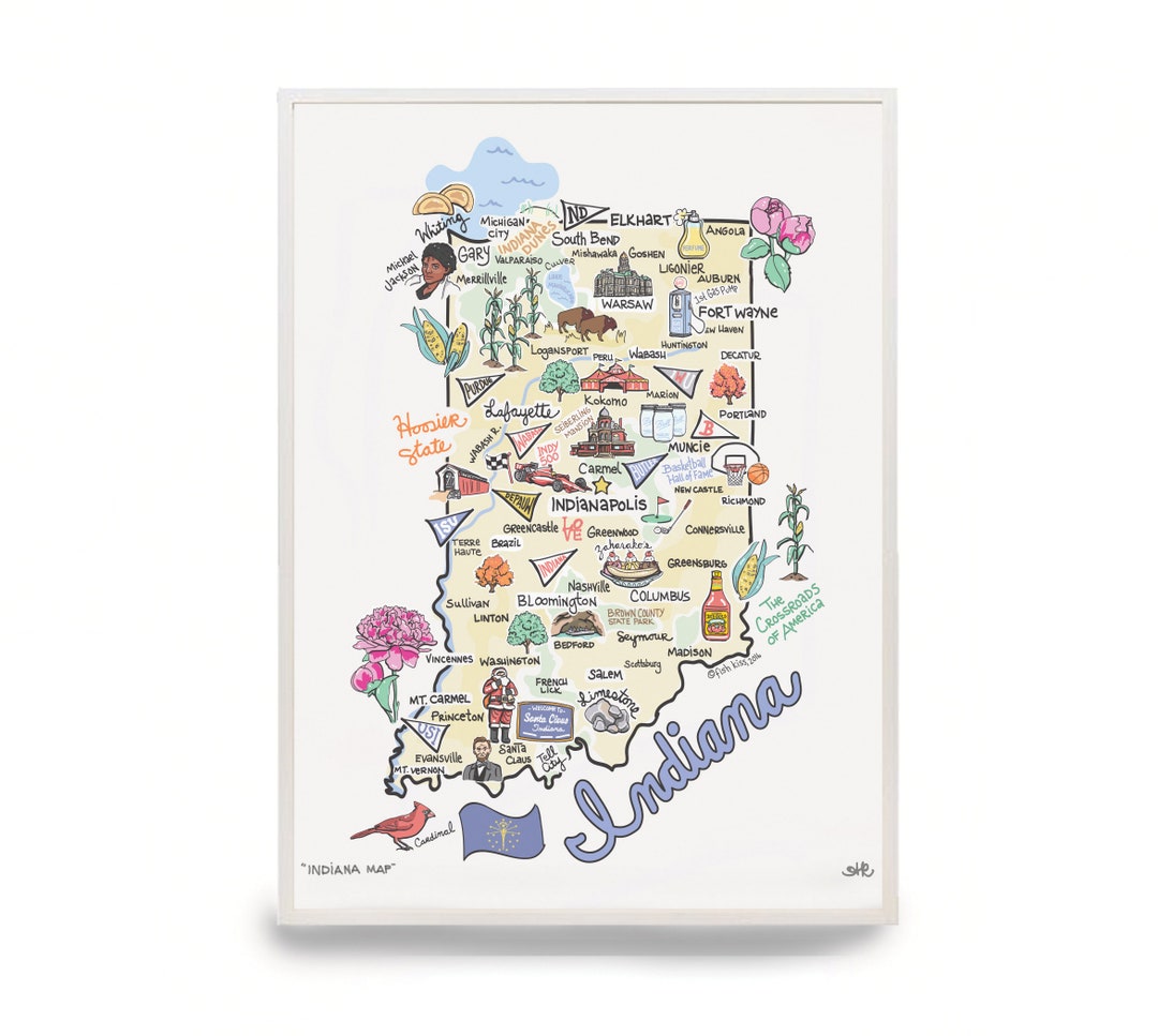 Indiana Map Art Print: Signed Watercolor Illustration - Etsy
