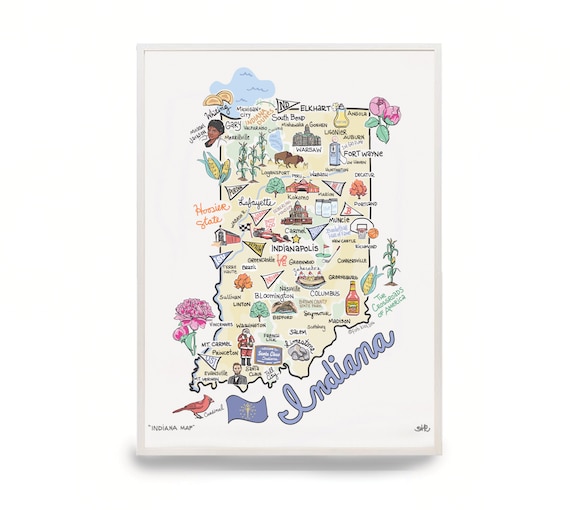 Indiana Art Indiana Map Indiana Print Unframed Print - Etsy