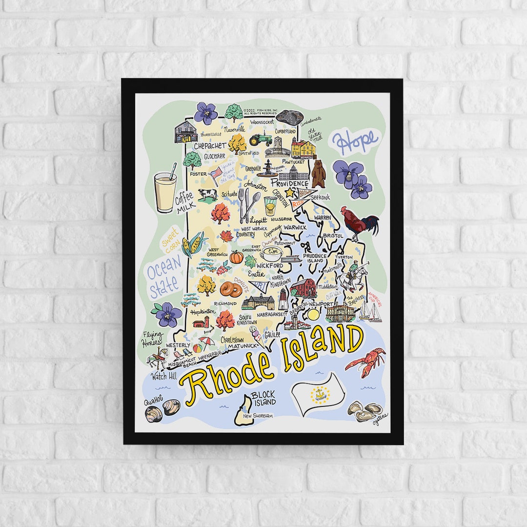 Rhode Island Art, Rhode Island Map, Rhode Island Poster, Unframed ...