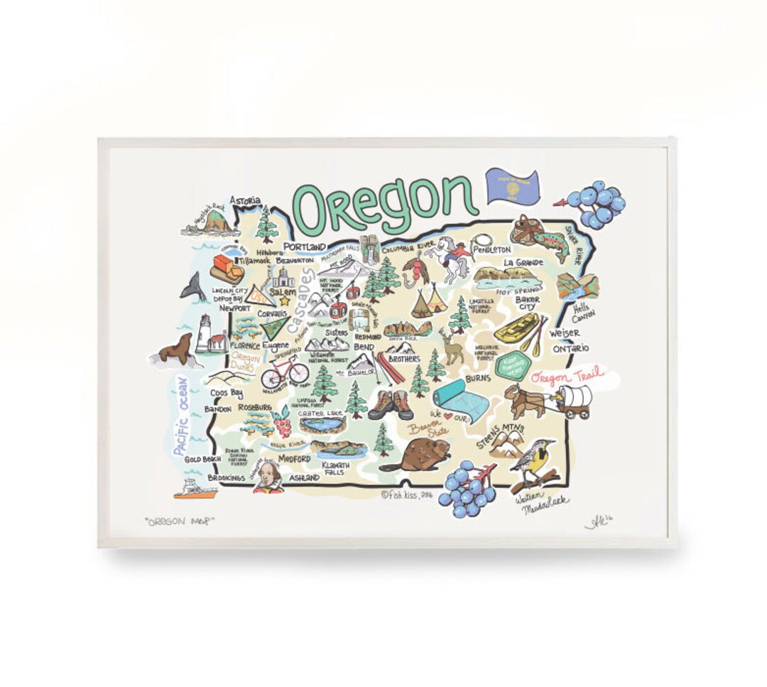 Oregon Map, Oregon Print, Unframed, Printed on Watercolor Paper - Etsy