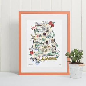 Alabama Art, Alabama Map, Alabama Print, Unframed, Print Signed by ...