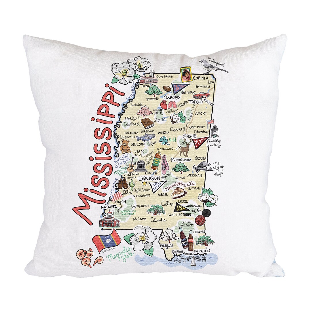 Mississippi Map Pillow, 18"x18" Mississippi Pillow, Mississippi State ...