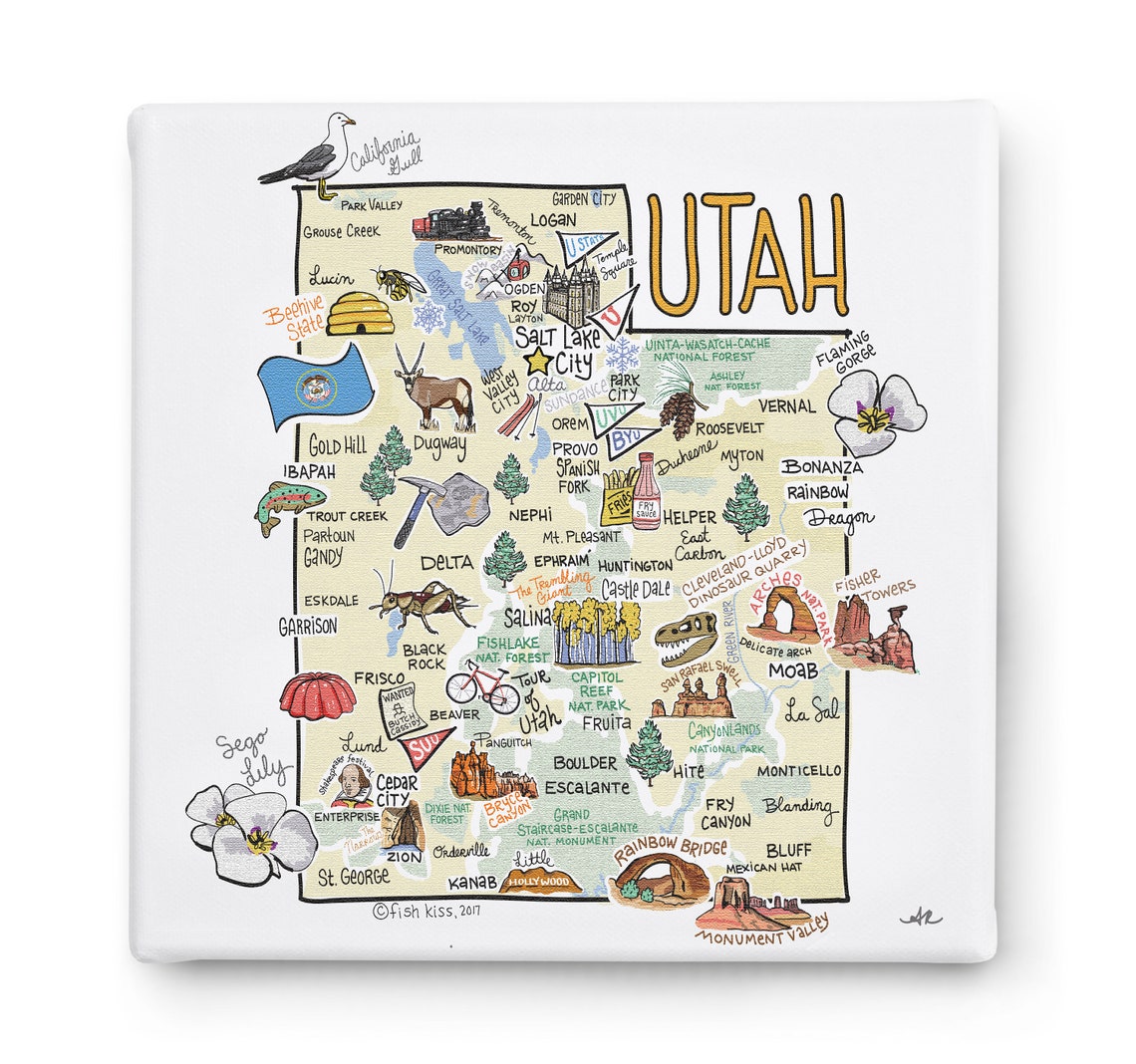 Utah Art on Square Canvas Utah Map Canvas Art Utah Print for - Etsy