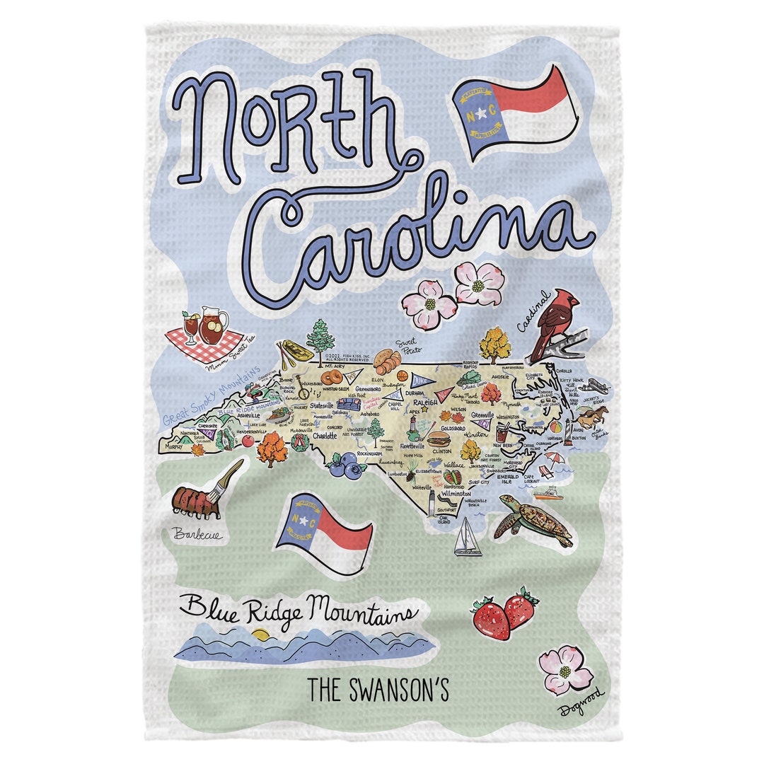 Custom North Carolina Tea Towel, Custom North Carolina Map Tea Towel ...