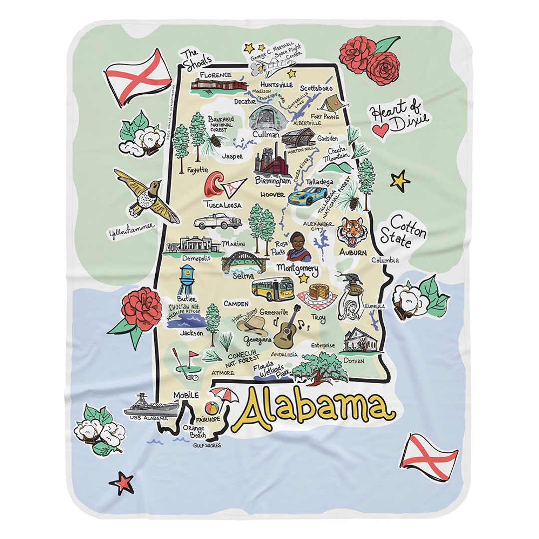 Alabama Baby Blanket, Alabama Map Baby Blanket - Jersey, Customizable ...