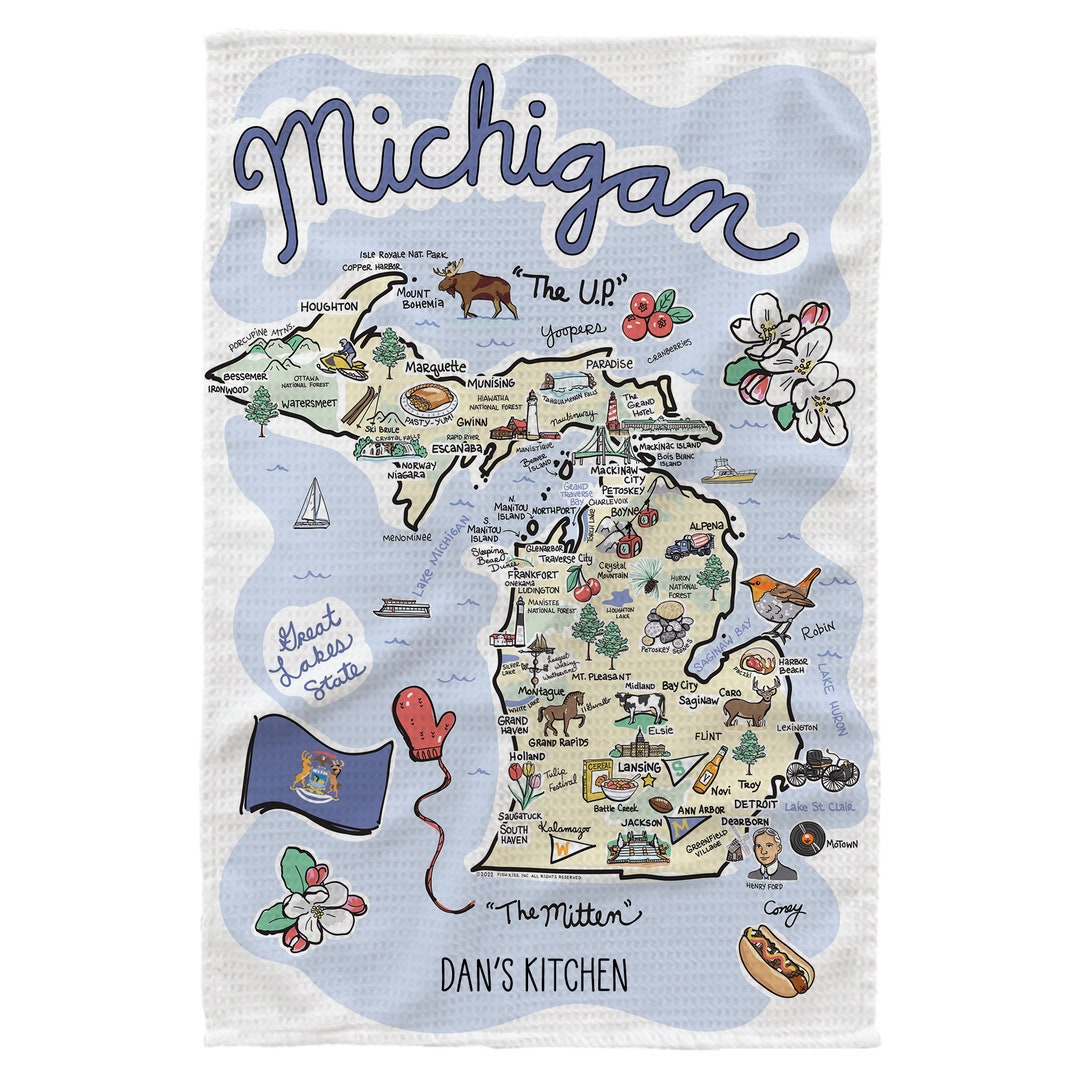 Custom Michigan Tea Towel, Custom Michigan Map Tea Towel, Custom ...