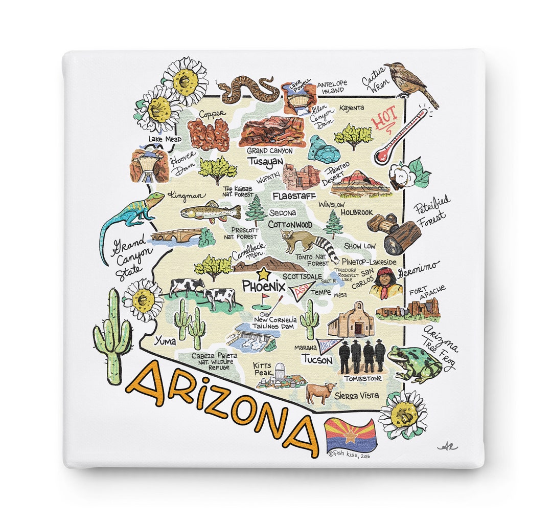 Arizona Map Art: Illustrated State Canvas Print - Etsy