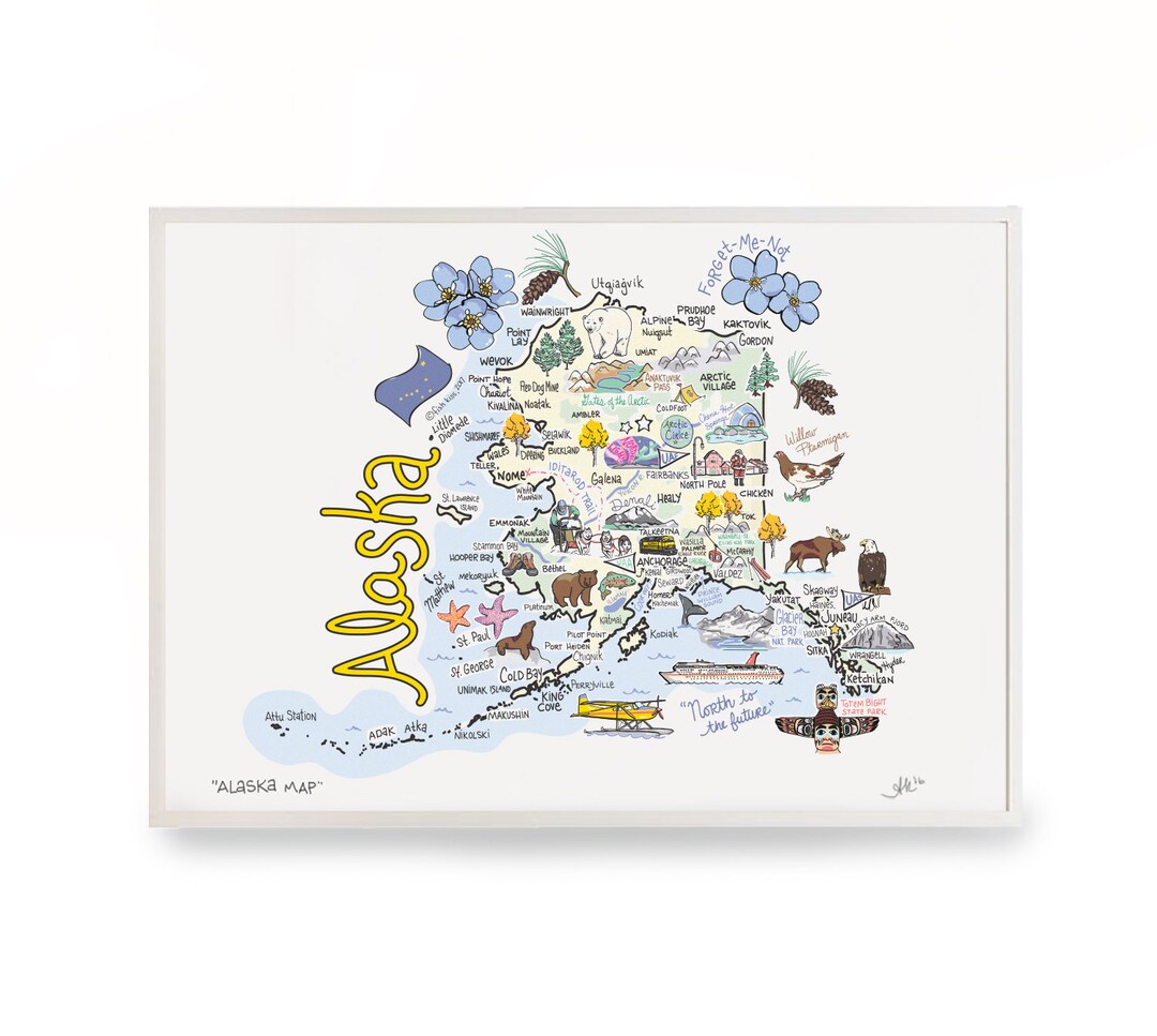 Alaska Map Art Print: Signed Watercolor Illustration - Etsy