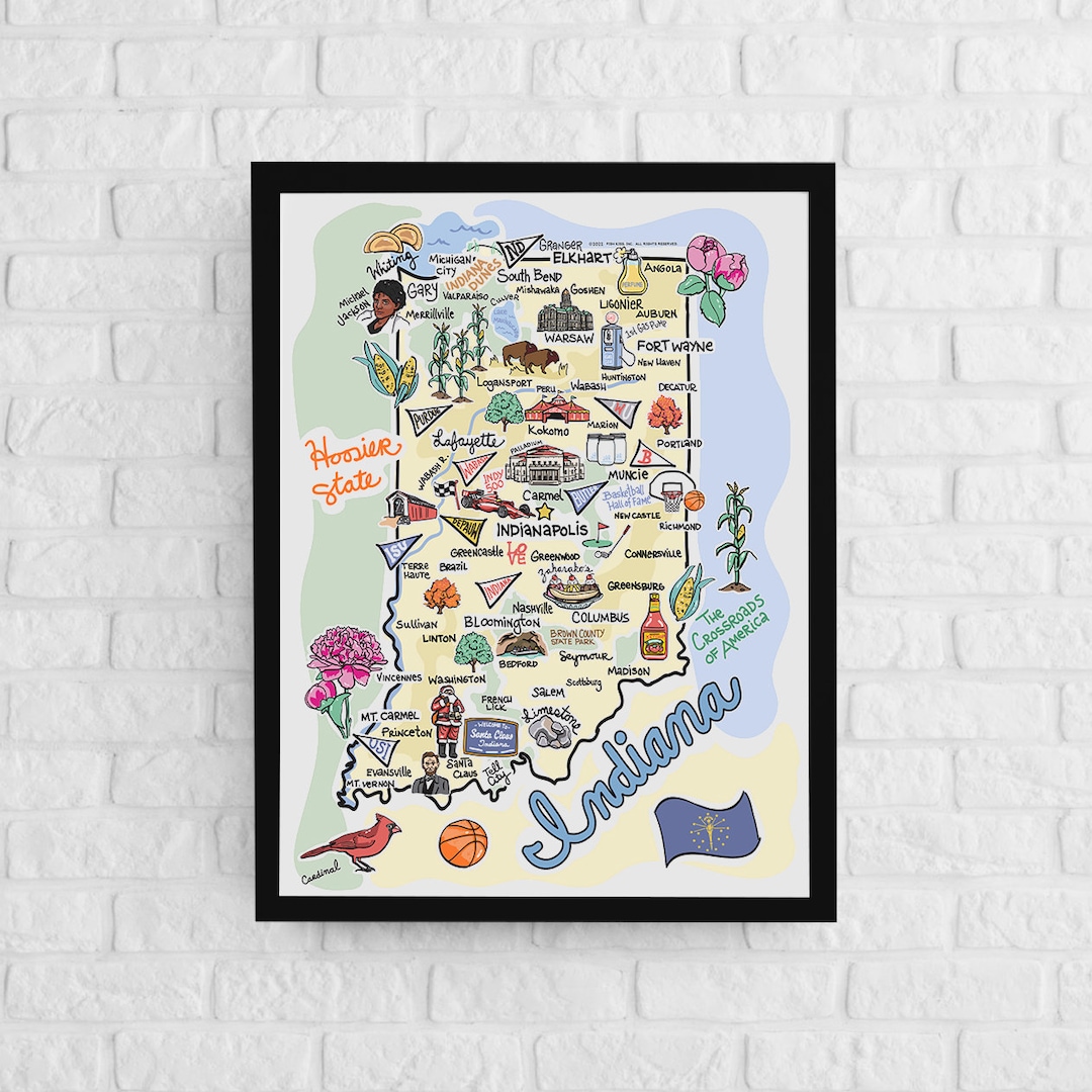 Indiana Map Poster: Colorful State Art Print - Etsy