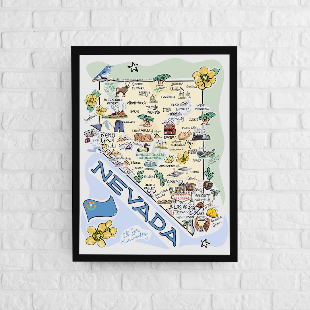 Nevada Art, Nevada Map, Nevada Poster, Unframed, State Map Poster - Etsy