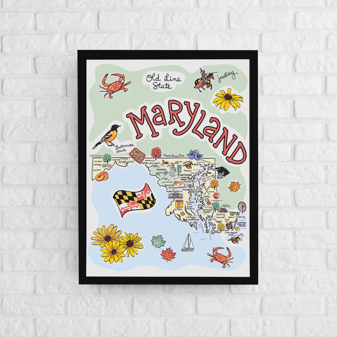 Maryland Map Art Print: Illustrated State Poster, Unframed - Etsy