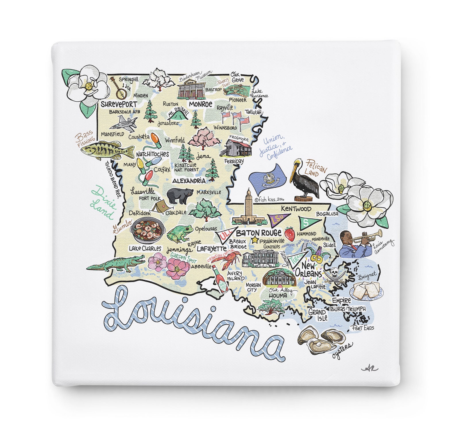 Louisiana Art on Square Canvas Louisiana Map Canvas Art - Etsy