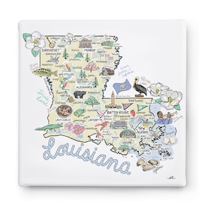 Louisiana Art on Square Canvas, Louisiana Map Canvas Art, Louisiana ...