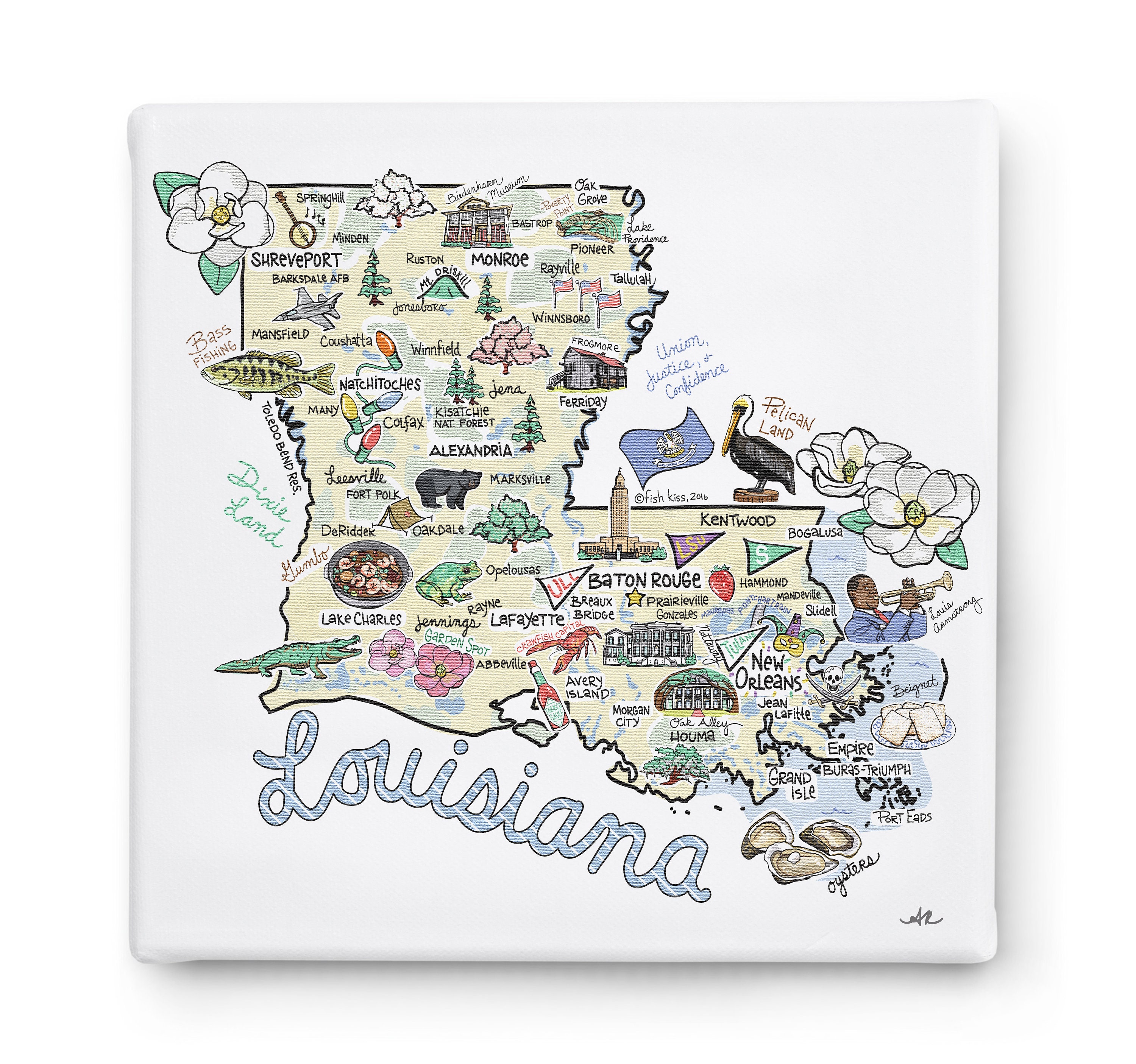 Louisiana Art on Square Canvas Louisiana Map Canvas Art - Etsy