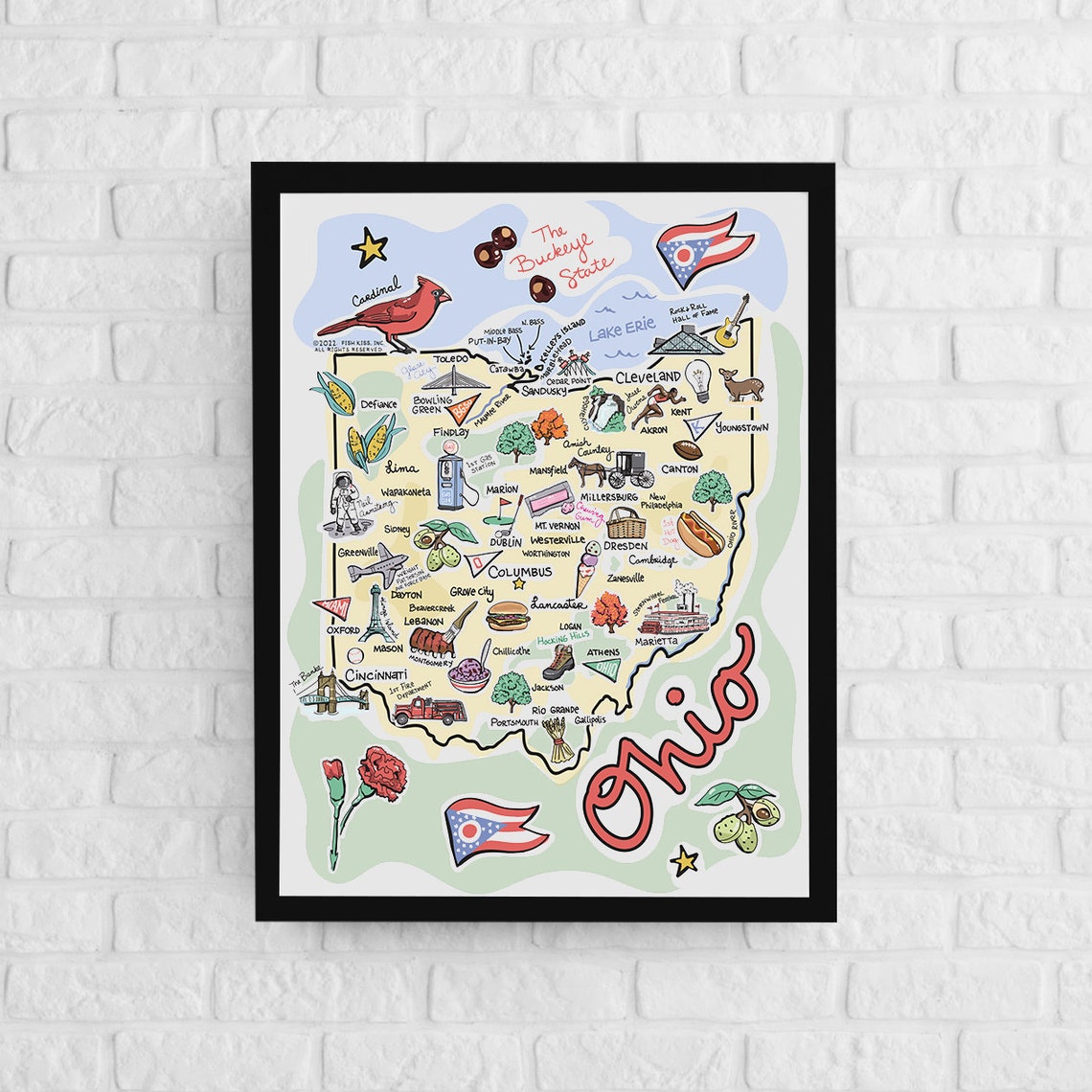 Ohio Art Ohio Map Ohio Poster Unframed Print Signed by - Etsy