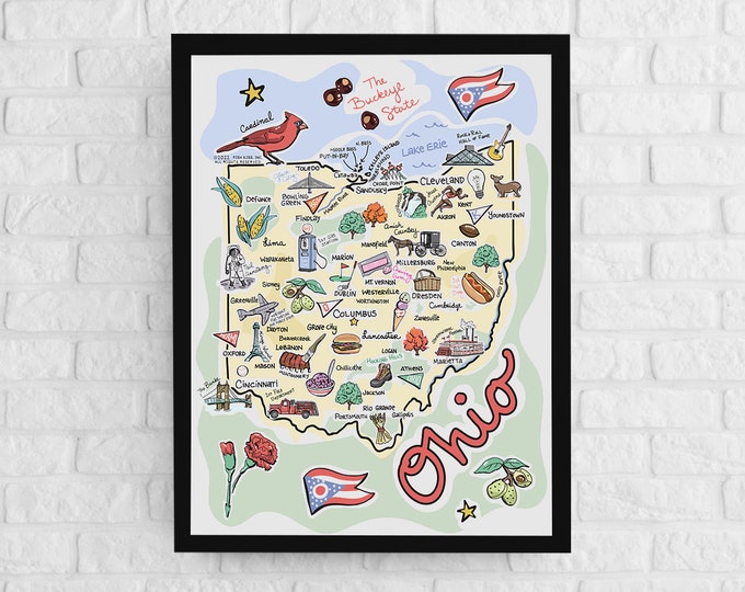 Ohio Typography Map Art Unframed Print Customizable Personalized State ...