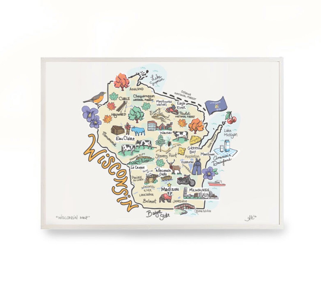 Wisconsin Map, Wisconsin Print, Unframed, Printed on Watercolor Paper ...