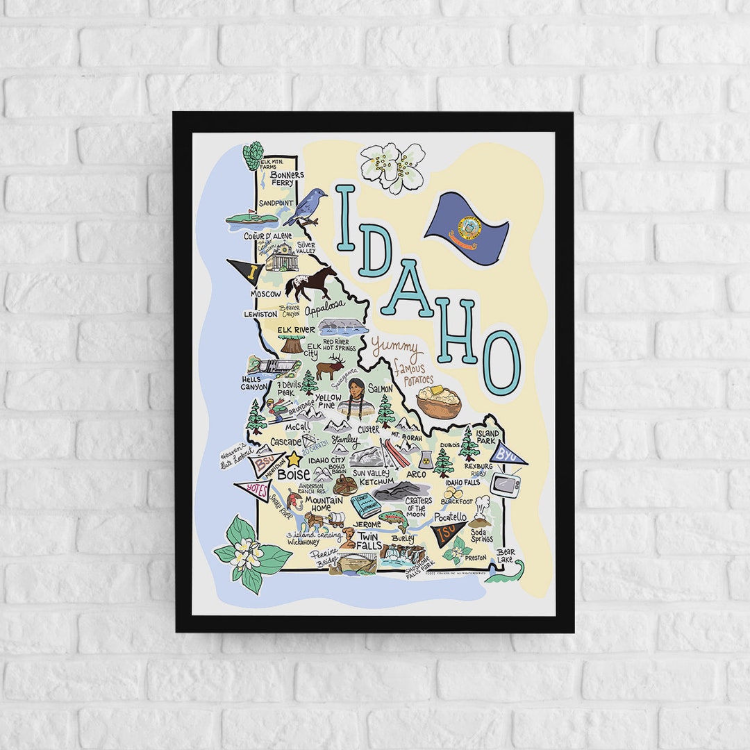 Idaho Map Art Print: Illustrated State Poster - Etsy