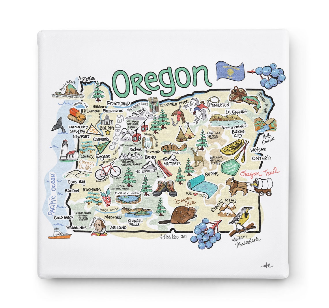Oregon Art on Square Canvas Oregon Map Canvas Art Oregon - Etsy