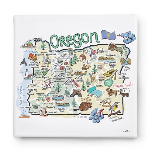 Oregon Art on Square Canvas Oregon Map Canvas Art Oregon | Etsy