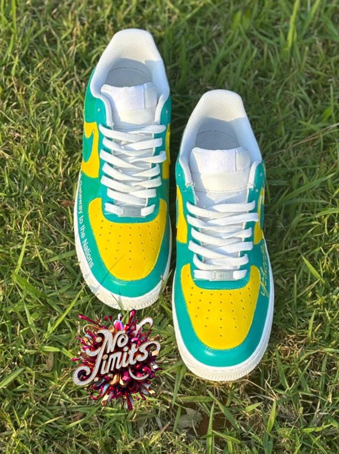 Custom Air Force 1 Hand Painted Teal and Yellow Shoes Custom Color AF1 ...