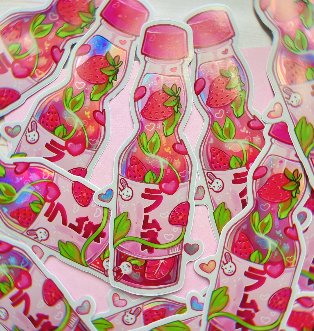 Holographic Strawberry Ramune Drink Sticker - Etsy
