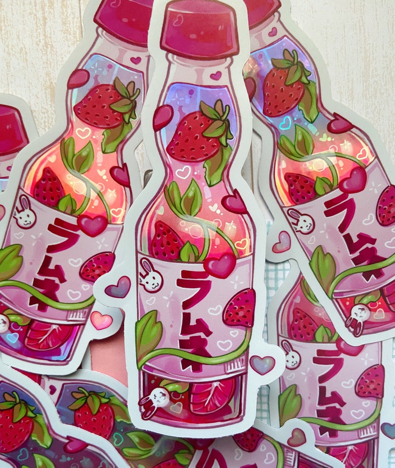 Holographic Strawberry Ramune Drink Sticker | Etsy